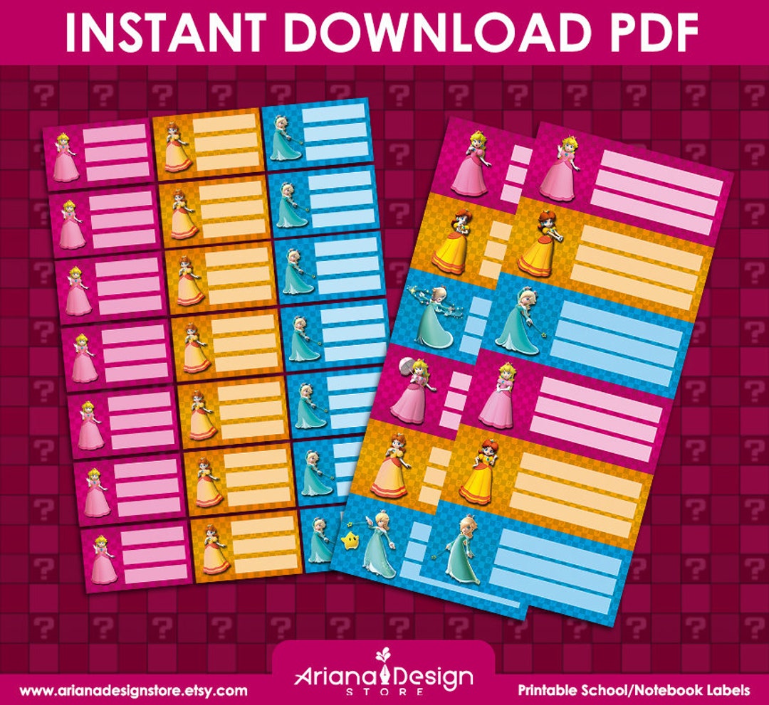 Princess Peach School Labels, Rosalina Name Tags, Princess Daisy School ...