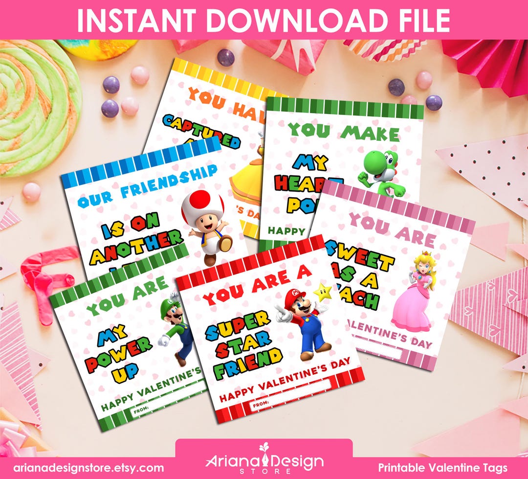 Super Mario Valentine's Day Card, Mario Bros Friendship Cards, Super ...