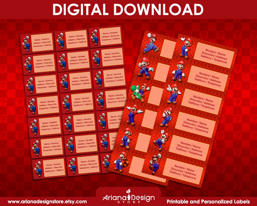 Super Mario Bros Printable Name Tags, Mario Bros School Stickers, Super ...