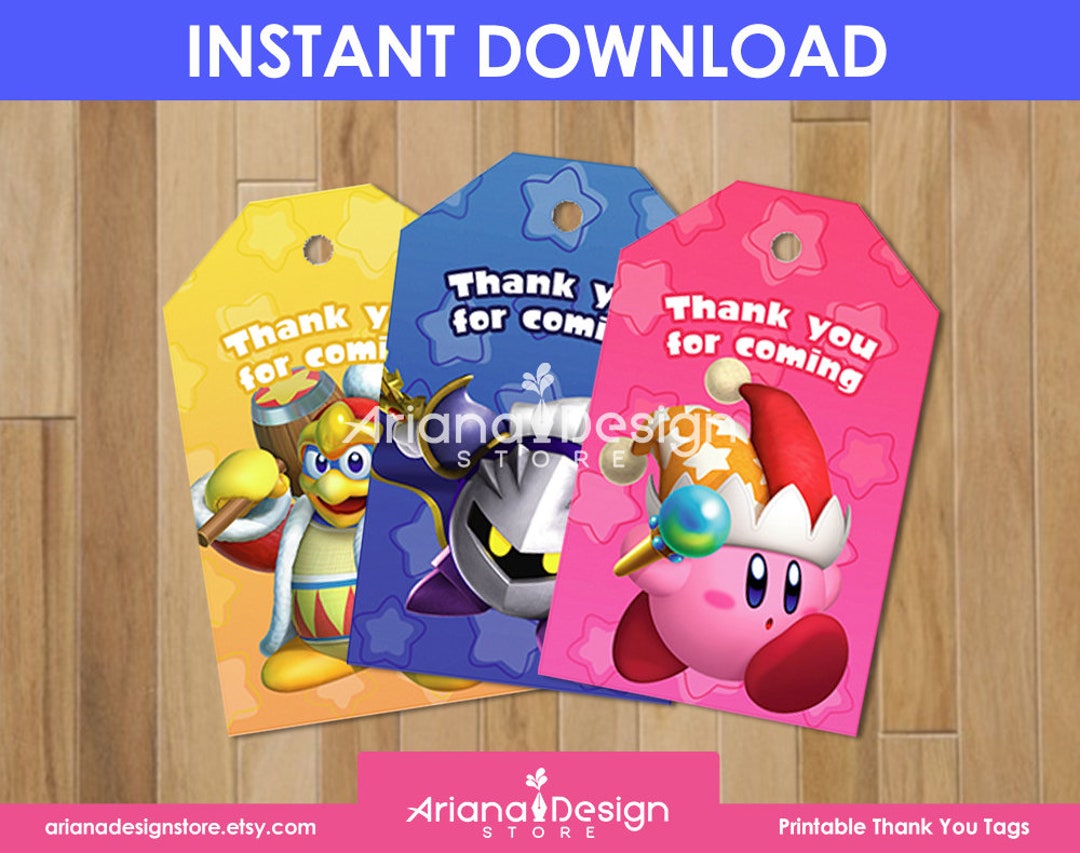 Kirby Party Printable Thank You Tags | Kirby Party Cards | Kirby Party ...