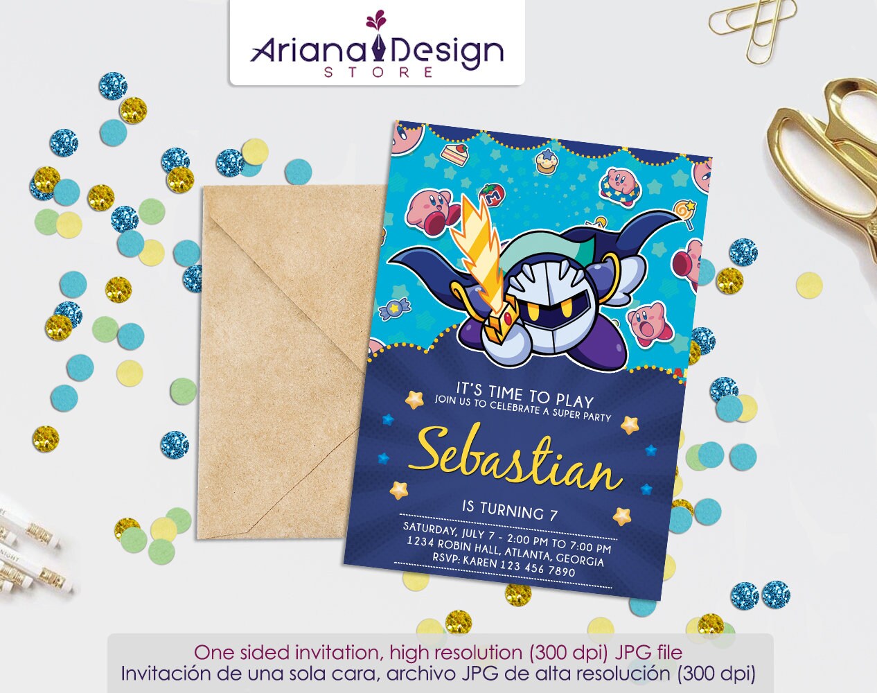 Meta Knight Digital Invitation | Meta Knight Birthday Invitation | Meta ...