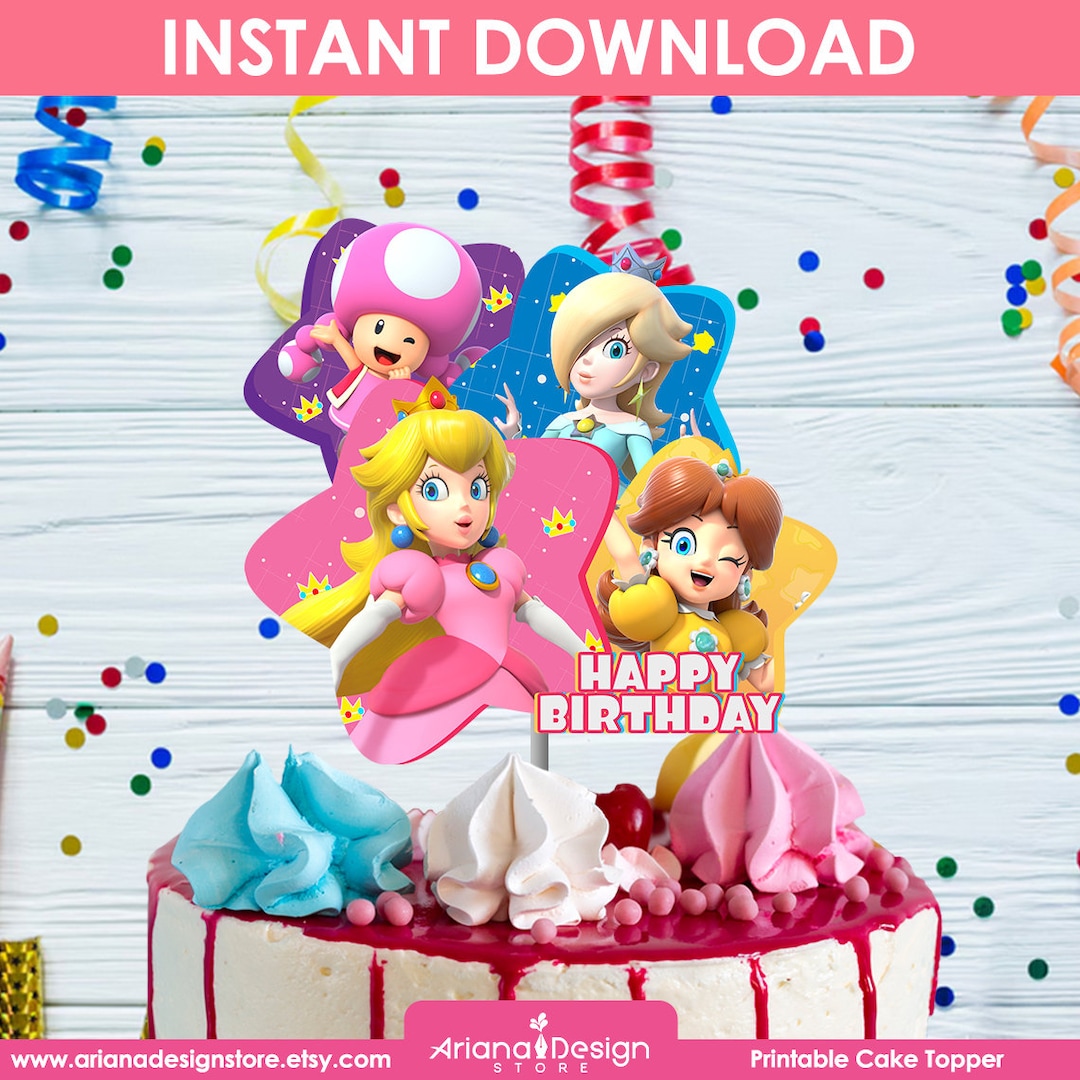 Princess Peach Cake Topper Printable, Daisy Table Decoration, Princess ...