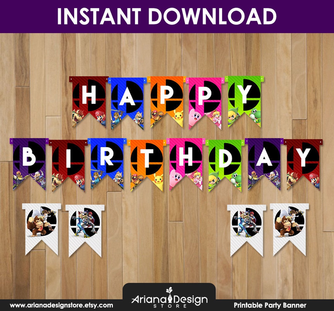 Smash Bros Printable Birthday Banner | Smash Bros Party Banner | Smash ...