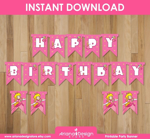 Princess Peach Printable Birthday Banner | Mario Princess Party Banner ...