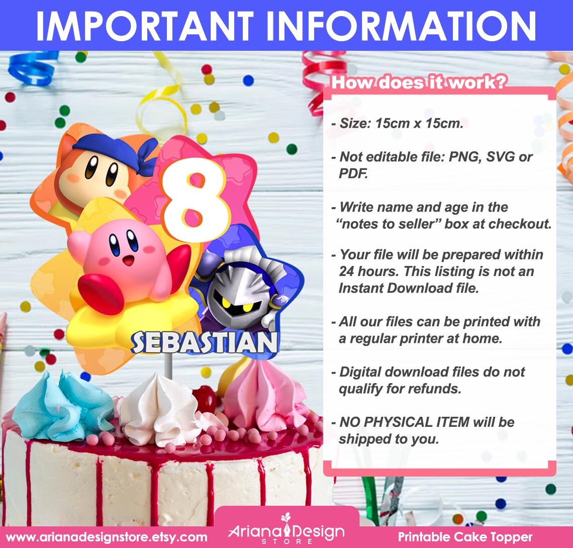 Kirby Cake Topper Printable, Kirby Table Decoration, Kirby Party ...