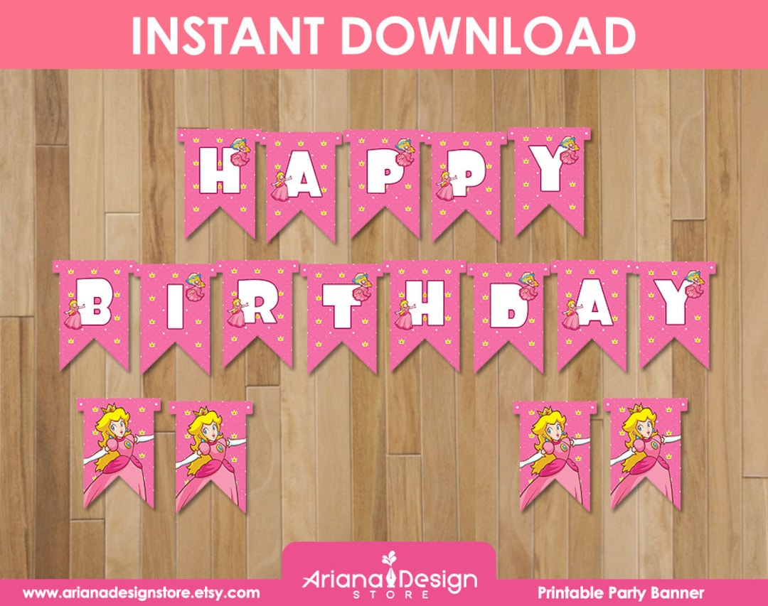 Princess Peach Printable Birthday Banner | Mario Princess Party Banner ...