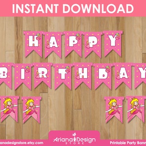 Princess Peach Printable Birthday Banner | Mario Princess Party Banner ...