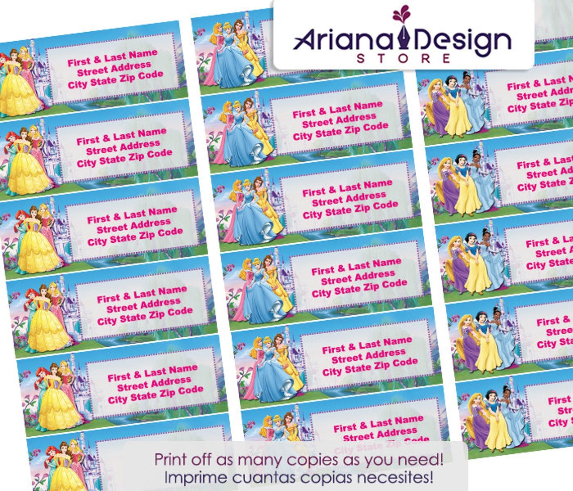 Disney Princess Printable Address Labels Avery 8920 or | Etsy