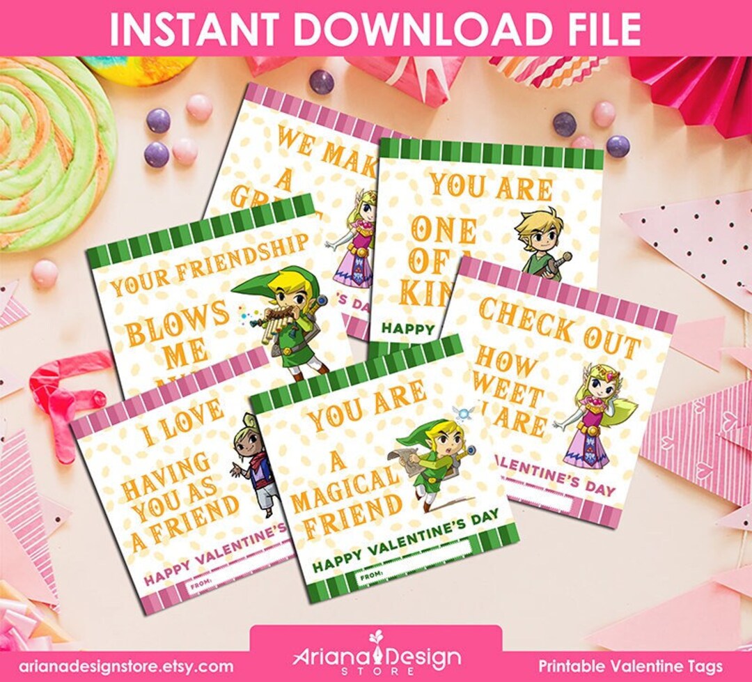 Zelda Valentine Tags Classroom Valentines Videogames Valentines Kids ...