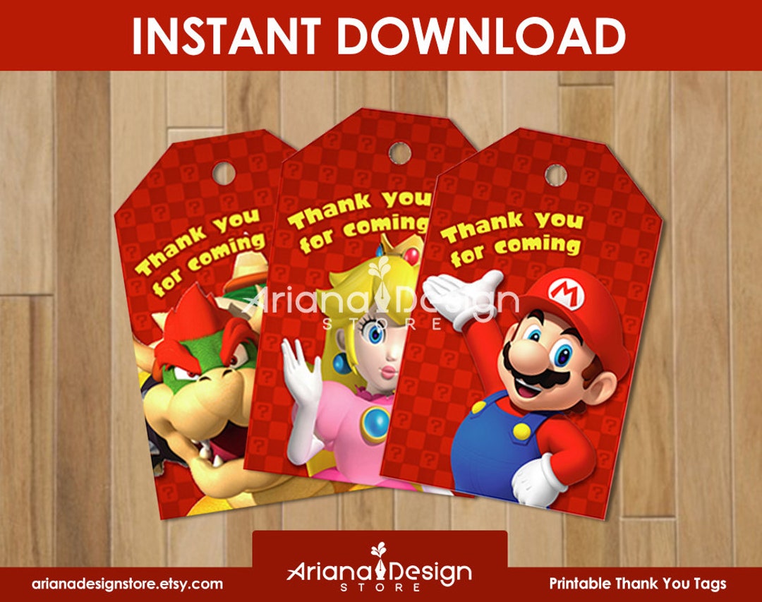 Super Mario Bros Party Printable Thank You Tags Mario Bros Party Cards ...