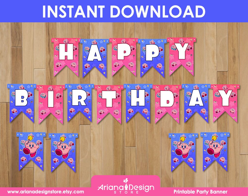 Kirby Printable Birthday Banner Kirby Party Banner Kirby | Etsy Canada