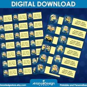 Minions Personalized Name Tags, Minions School Stickers, Minions Labels ...