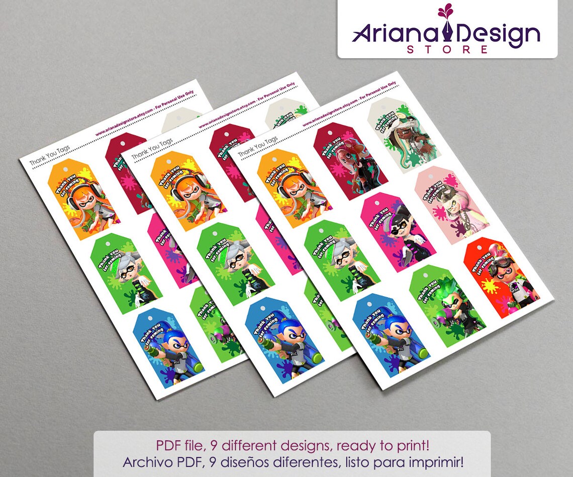 Splatoon Party Printable Thank You Tags Splatoon 2 Party - Etsy