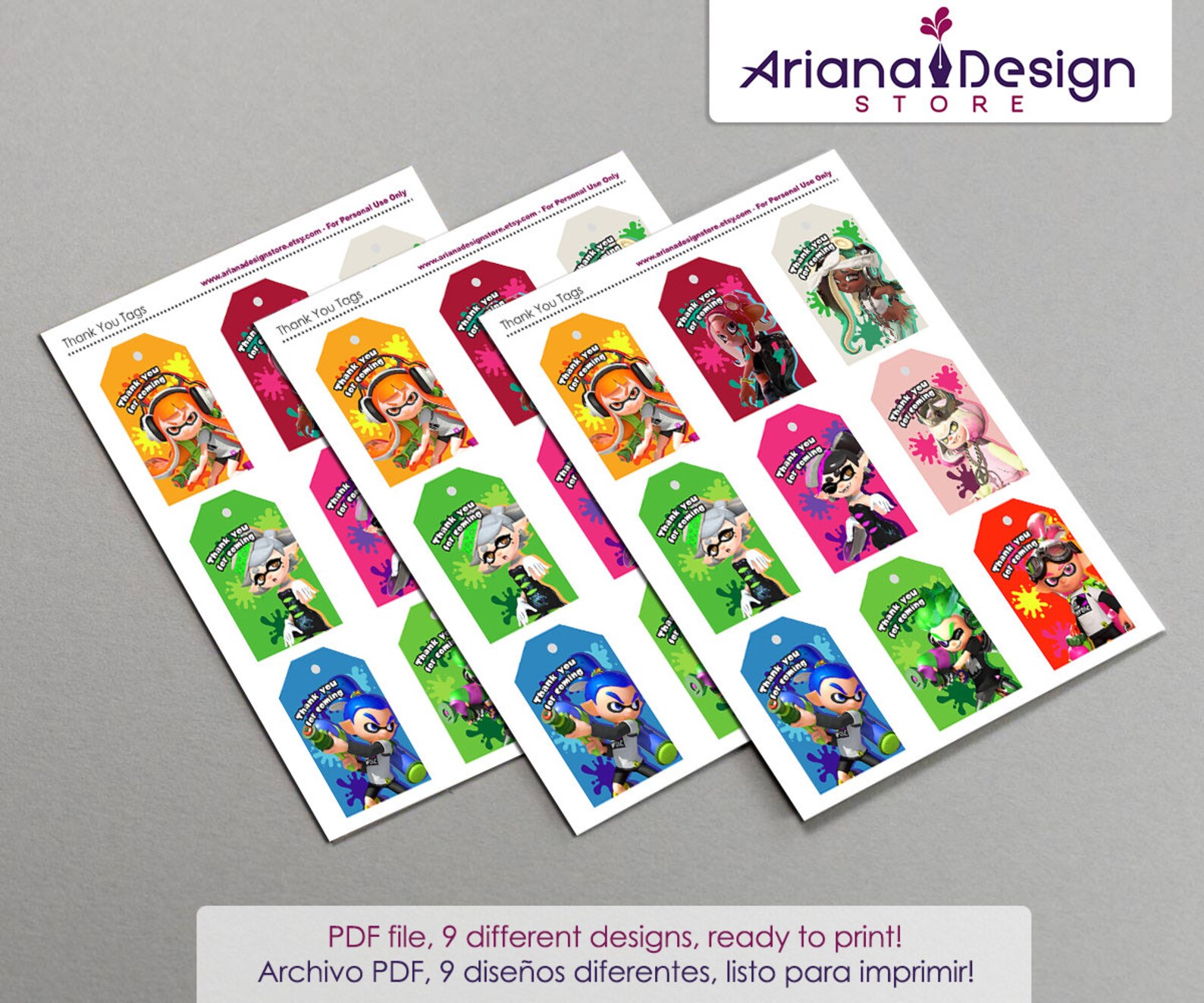 Splatoon Party Printable Thank You Tags Splatoon 2 Party - Etsy