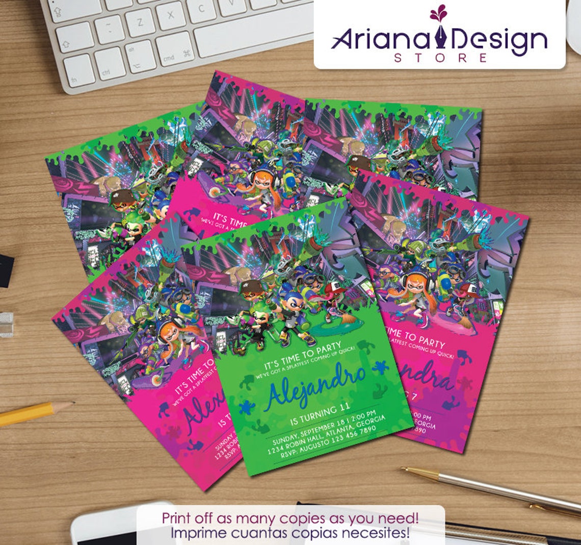 Splatoon Invitation Kit | Splatoon 2 Digital Card | Splatoon Birthday ...