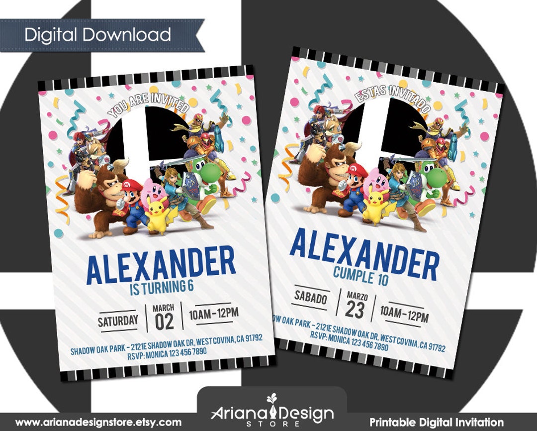 Smash Bros Digital Invitation | Smash Bros Birthday Invitation | Smash ...