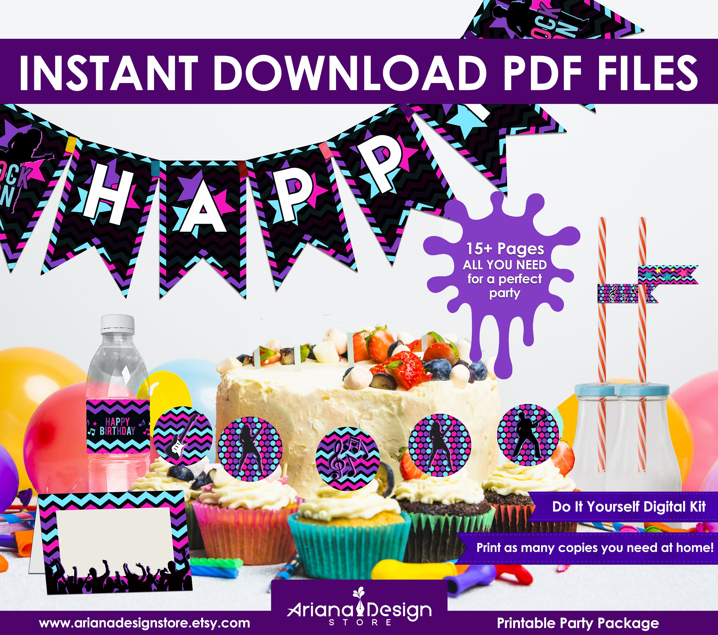 Rock Star Party Decorations | Rock Star Girl Printable Birthday Party ...