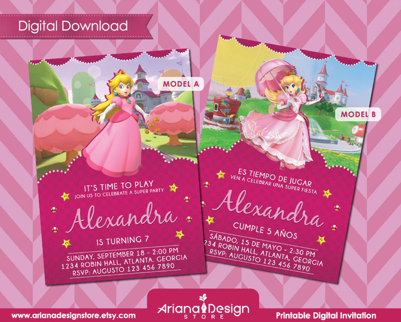Princess Peach Invitation Princess Peach Birthday Invitation - Etsy