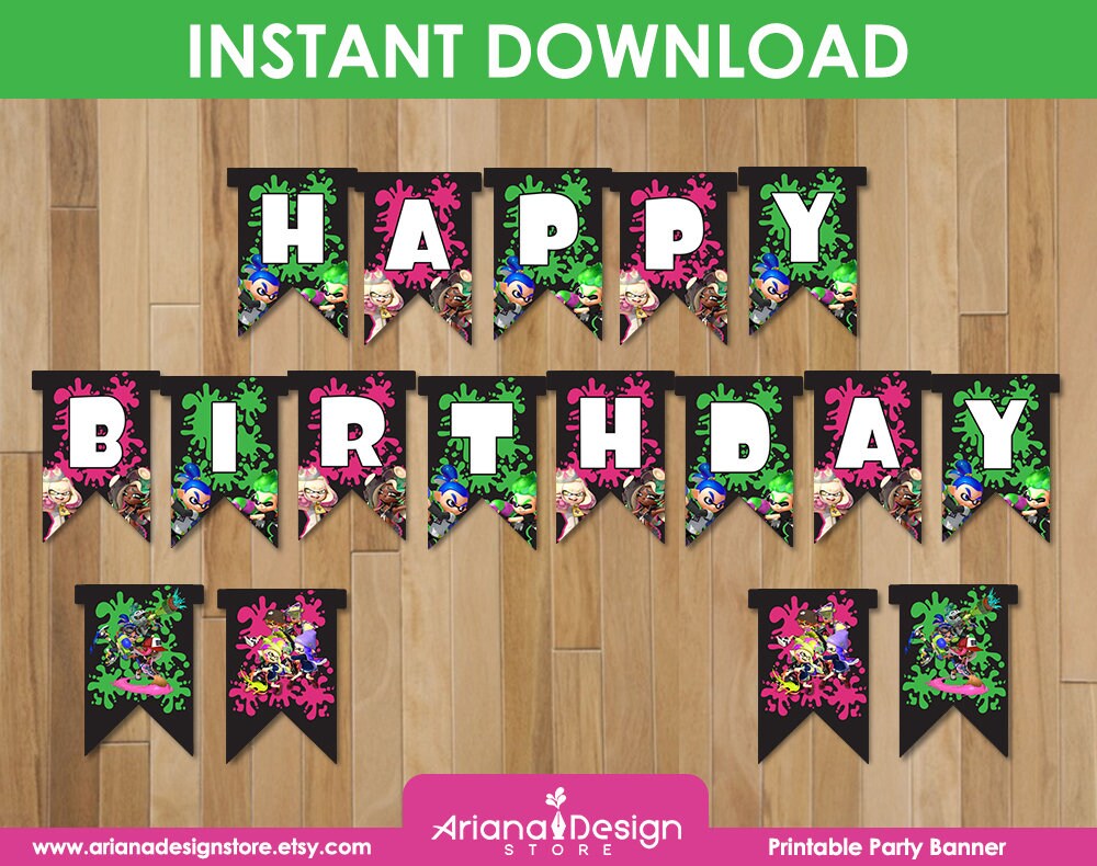 Splatoon Printable Birthday Banner Splatoon 2 Party Banner - Etsy Hong Kong