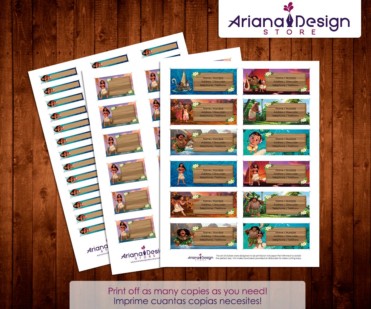 Moana Personalized Name Tags Moana School Stickers Moana - Etsy