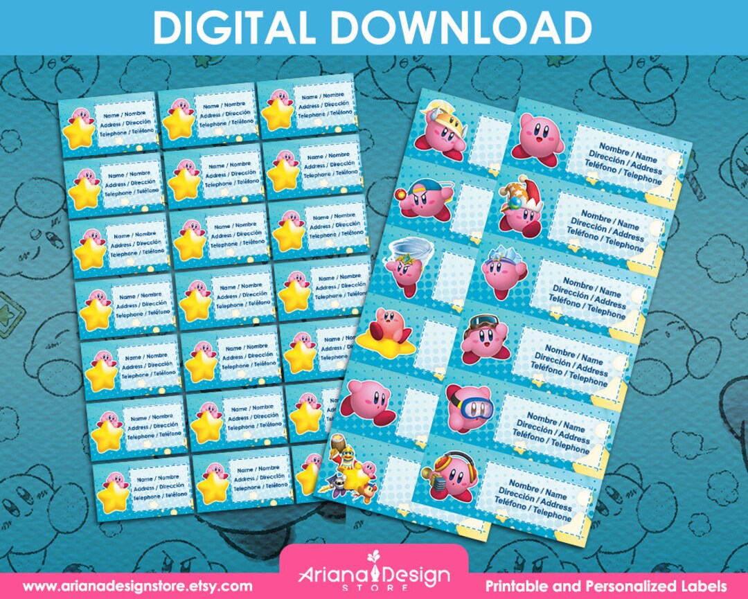 Kirby Printable Name Tags, Kirby School Stickers, Kirby School Labels ...