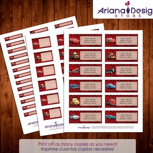 Cars Personalized Name Tags Cars School Stickers Cars Labels Cars ...