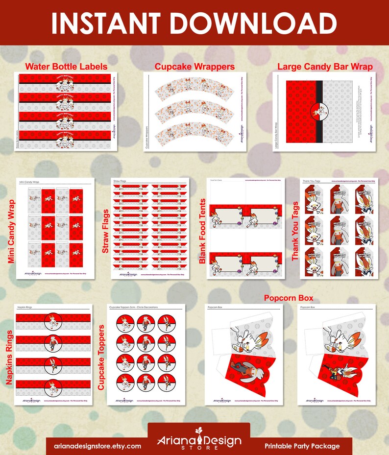 Scorbunny Party Decorations | Scorbunny Printable Birthday Party ...