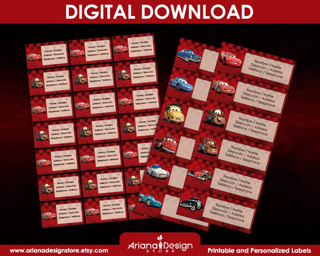 Cars Personalized Name Tags, Cars School Stickers, Cars Labels, Cars ...