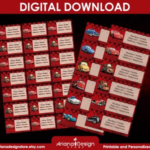 Cars Personalized Name Tags, Cars School Stickers, Cars Labels, Cars ...