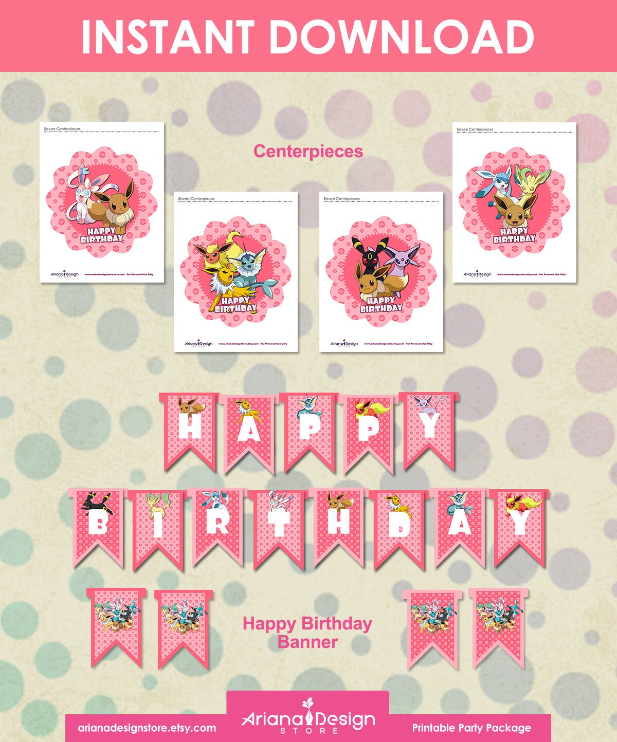 Evolutions Pink Party Decorations | Evolutions Pink Printable Birthday ...