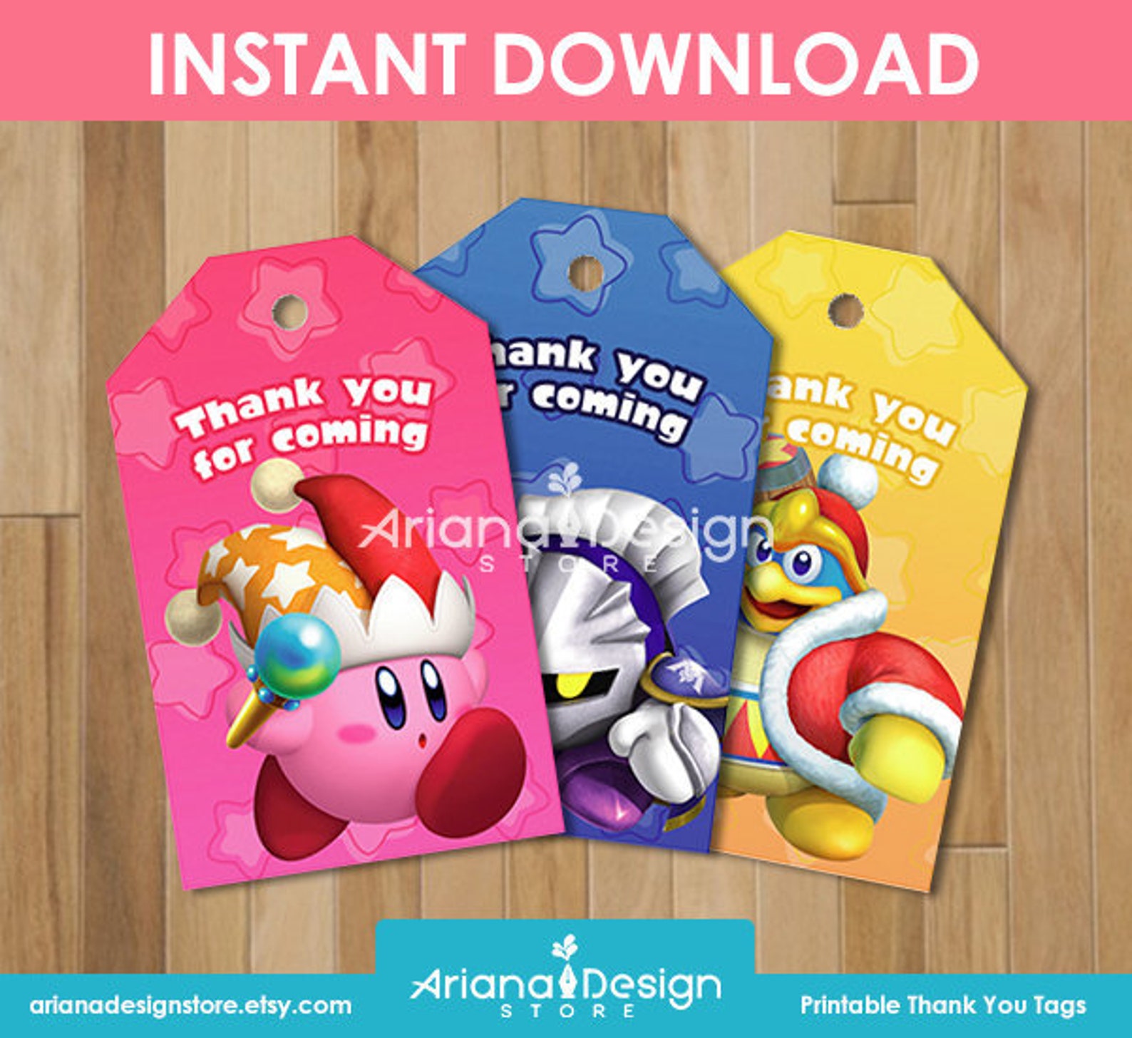 Kirby Party Printable Thank You Tags Kirby Party Cards | Etsy