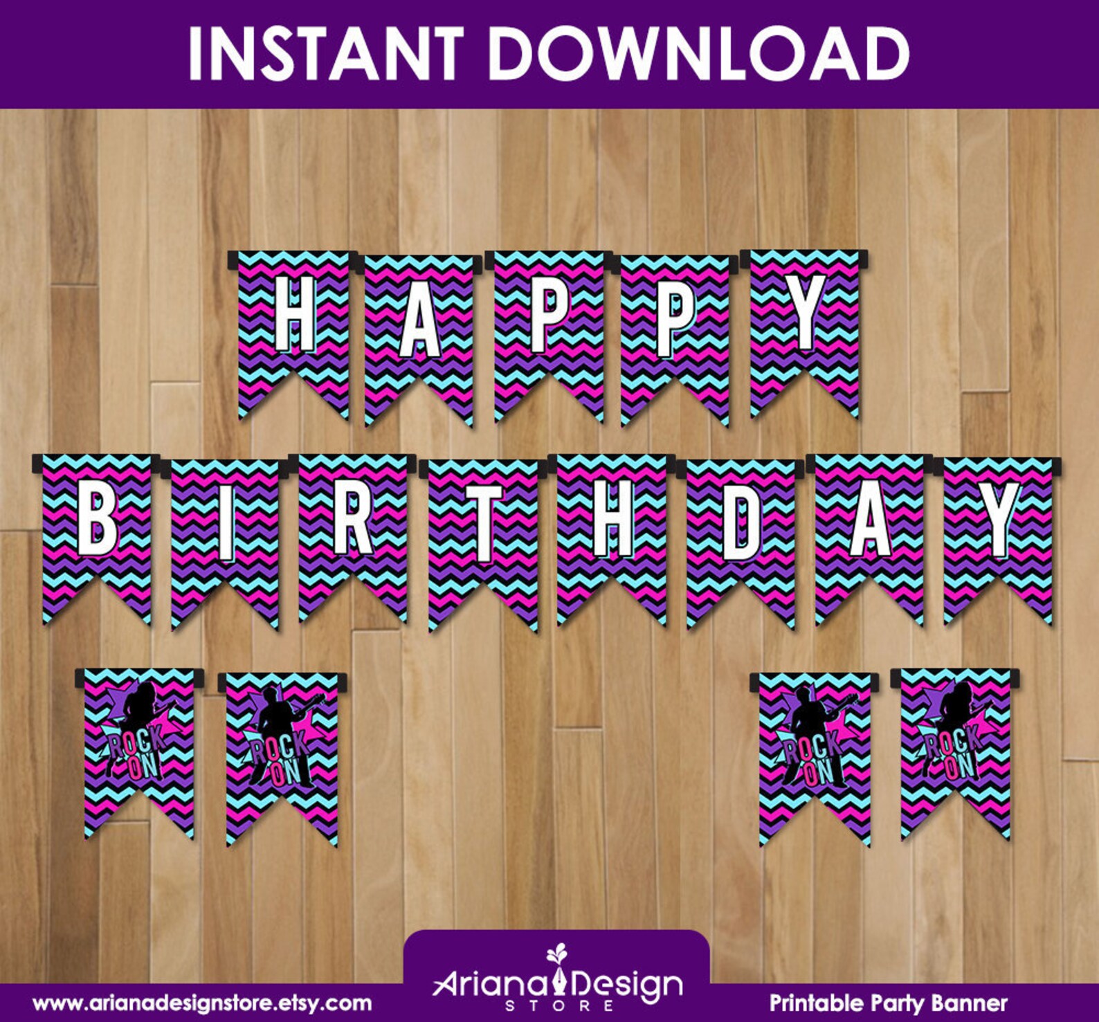 Rock Star Party Banner Printable Rock Star Birthday Banner | Etsy
