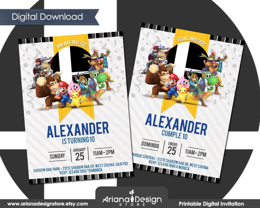 Smash Bros Digital Invitation Smash Bros Birthday Invitation - Etsy