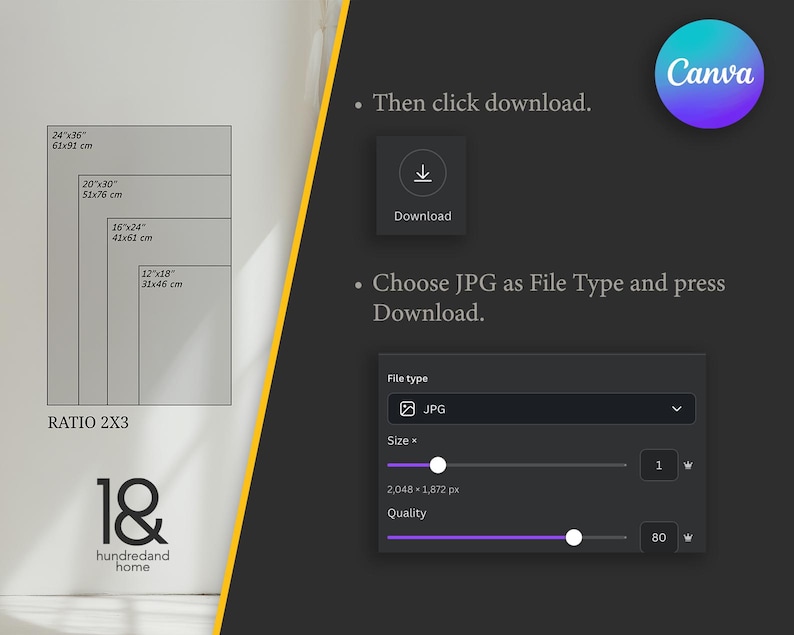 Wall Art Size Guide: Editable Canva Template (digital Download, JPG ...