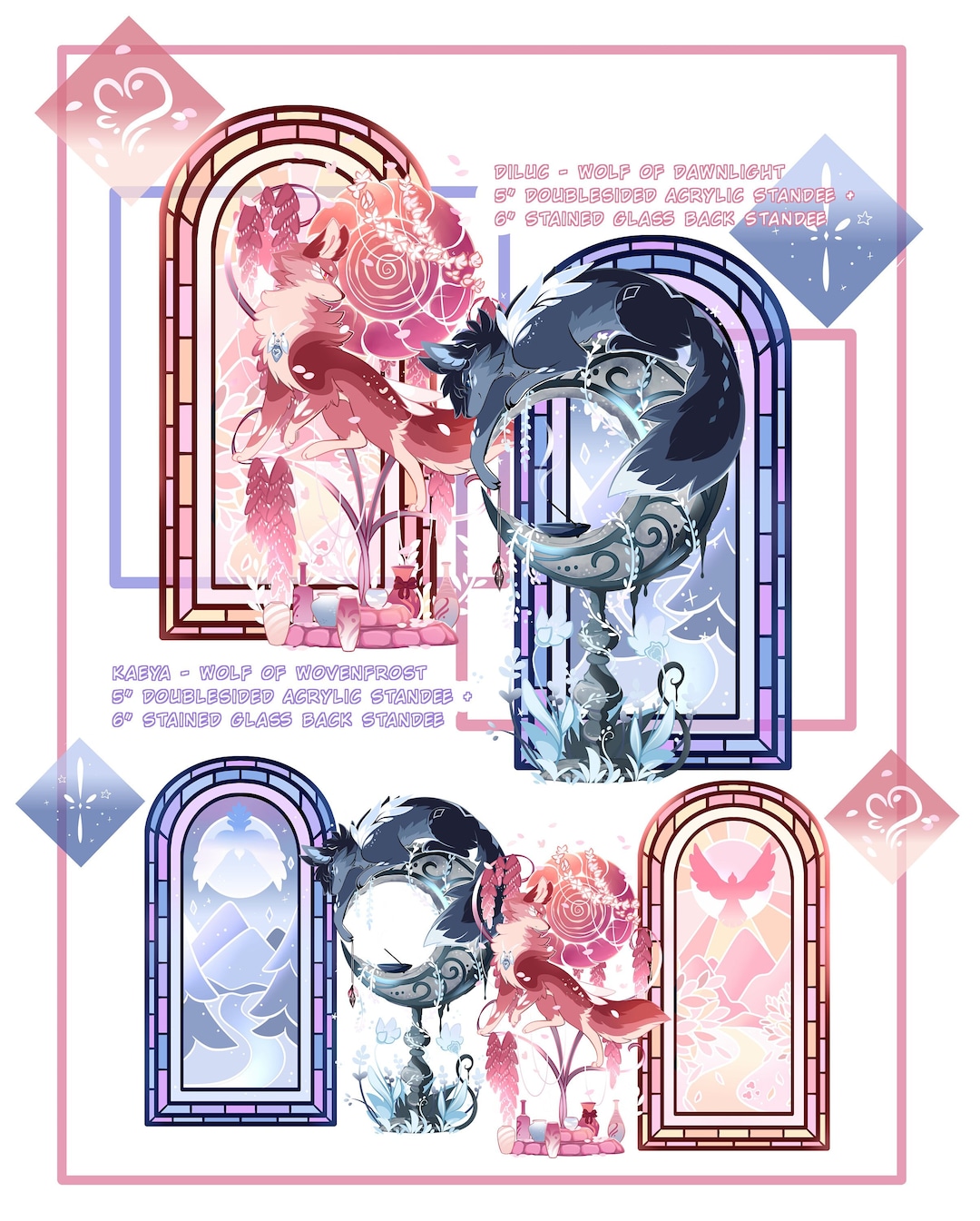 Kaeya and Diluc Wolf 6 Inch Standees Dawn and Dusk Wolves Stained Glass ...
