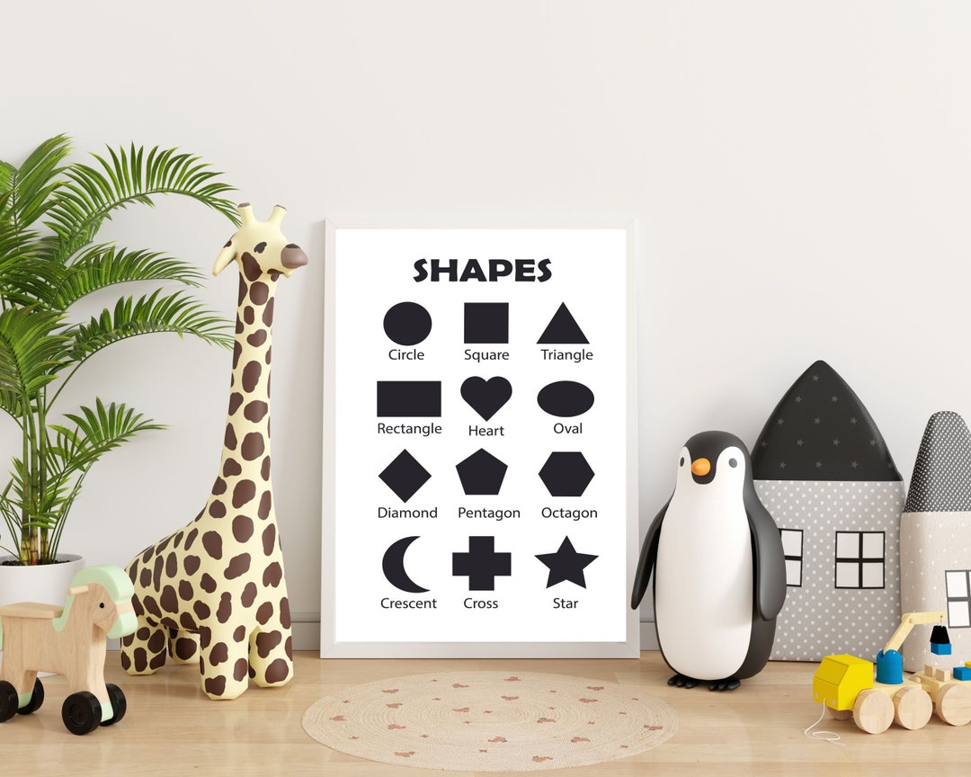 Shapes Black & White | Kids Room Decor | Educational Posters | Digital ...