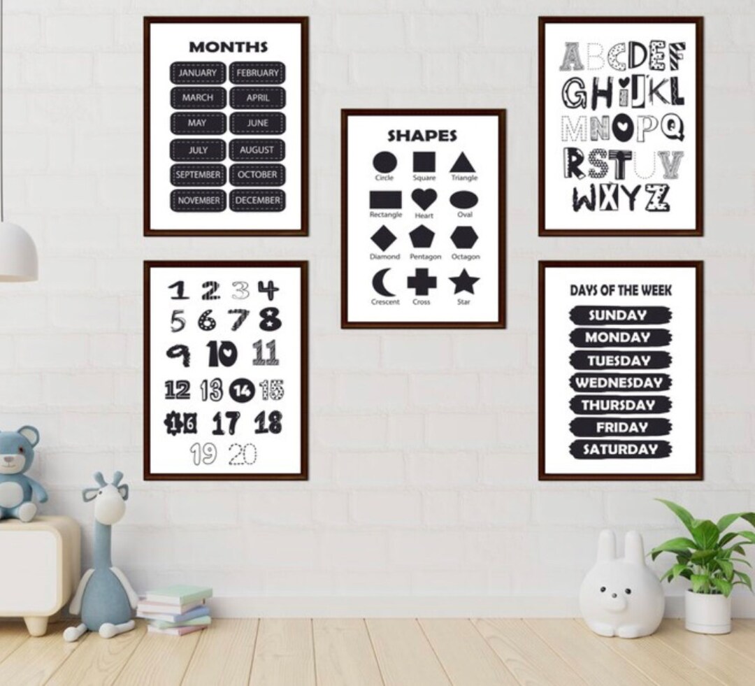 Black & White Educational Set| Kids Room Decor | Educational Posters ...