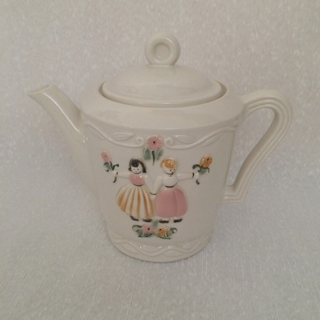 Vintage Porcelier Teapot With Girl and Boy and Flowers - Etsy
