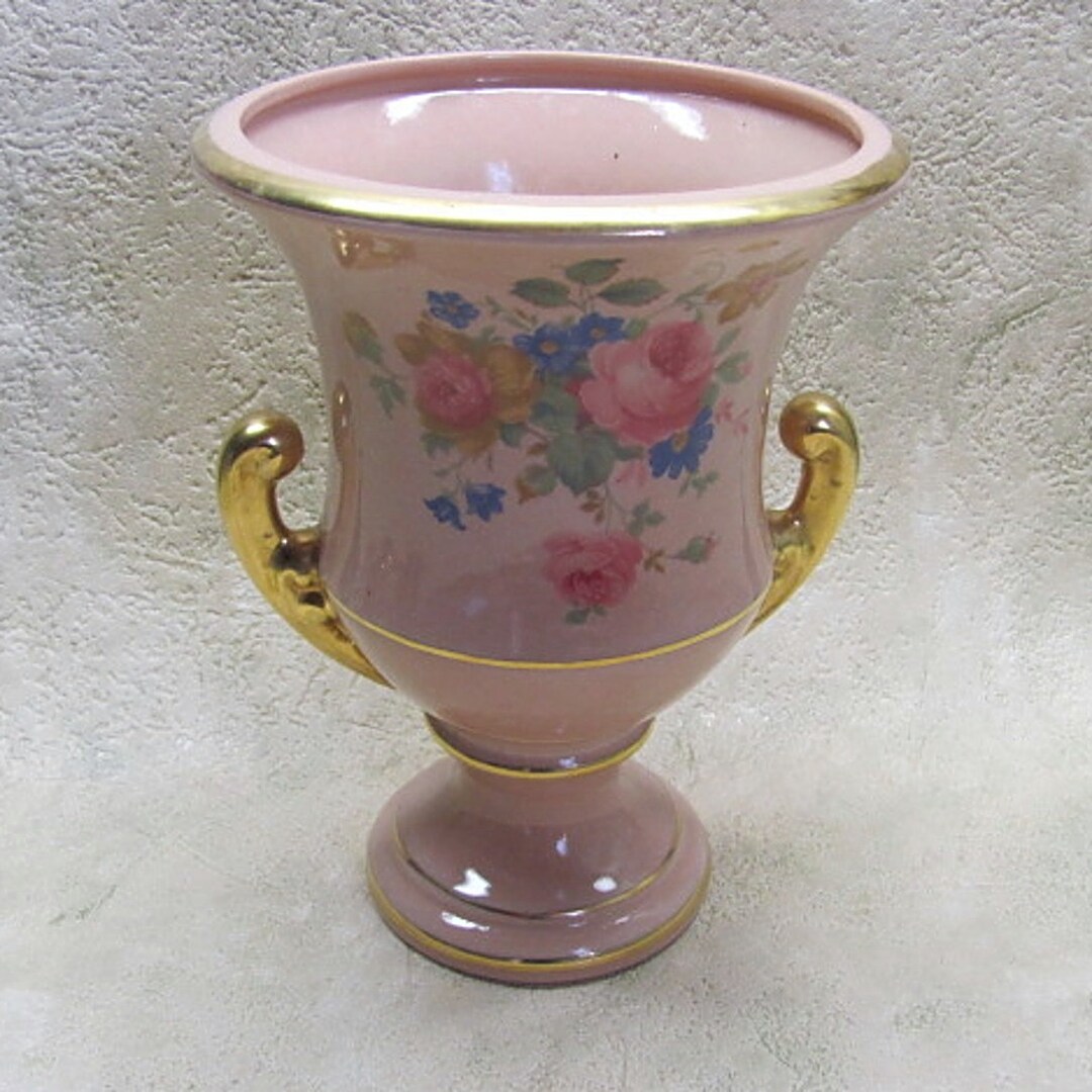 Vintage Victorian Style Vase With Flowers and Gold Trim - Etsy