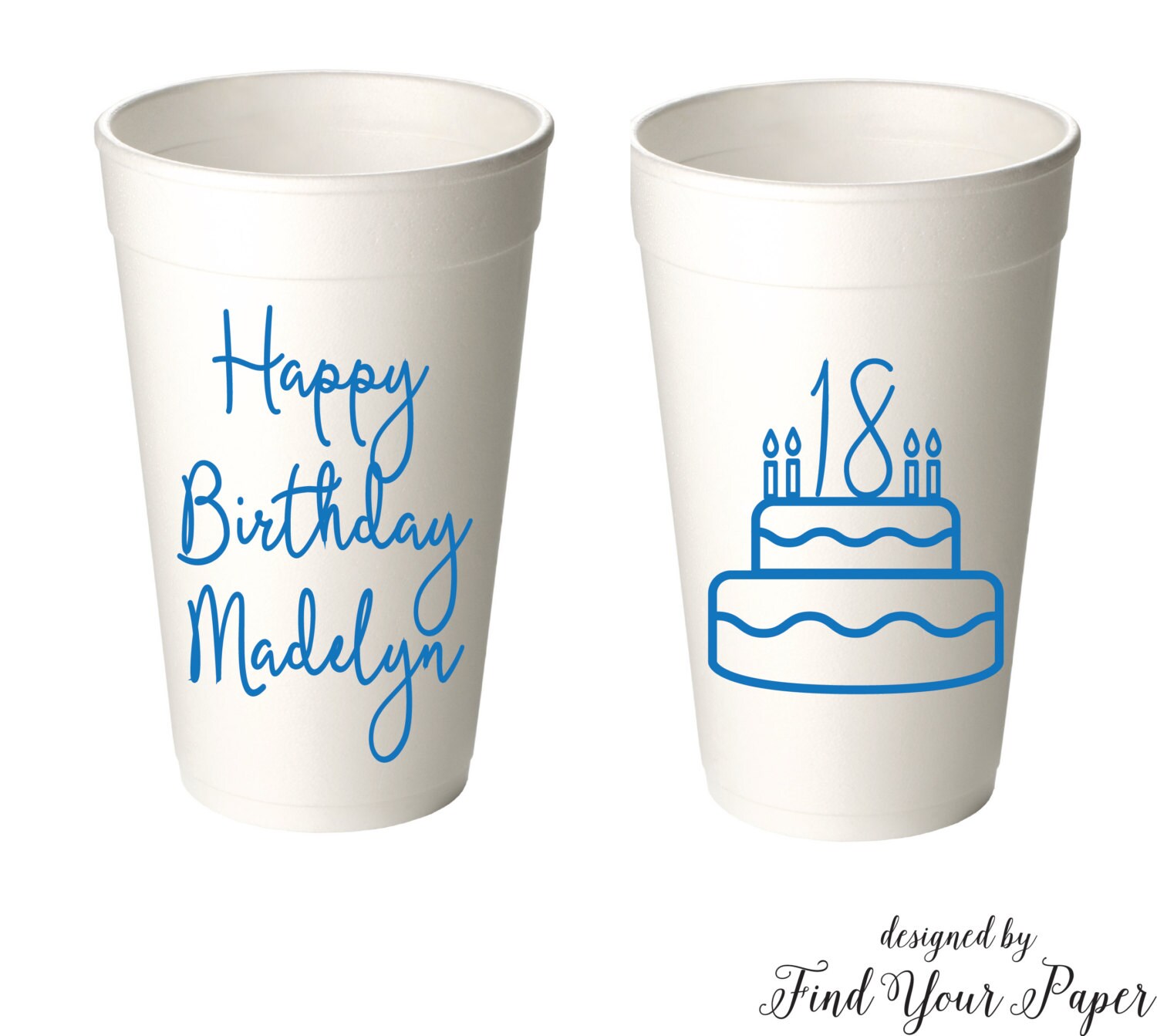 Birthday Cups, Her Birthday Cups, Party Cups, Personalized Styrofoam 20 ...