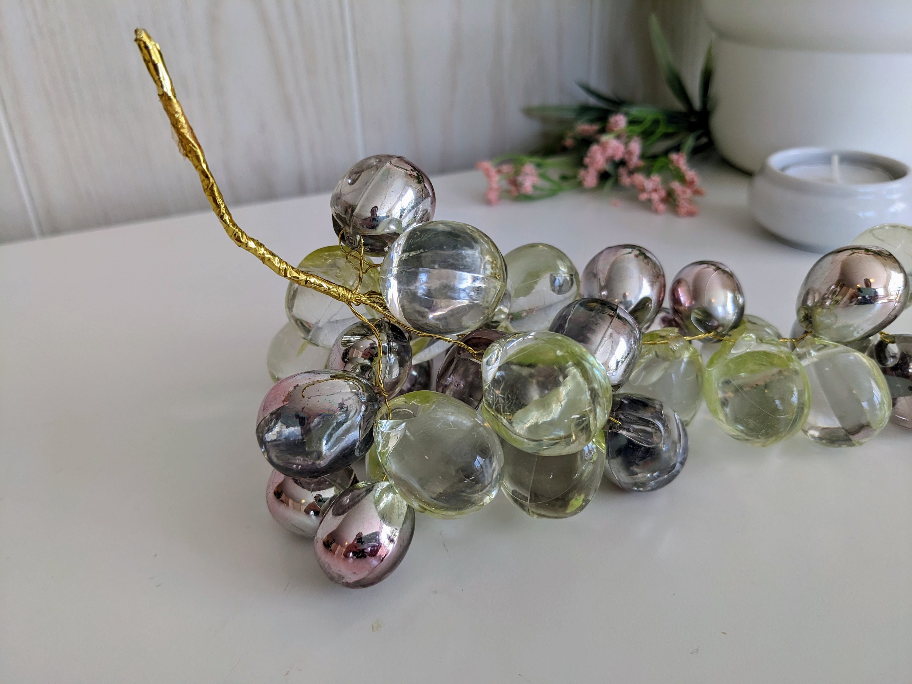 Bunch of Faux Clear Plastic and Pink Metallic Crystal Style Grapes Fake ...