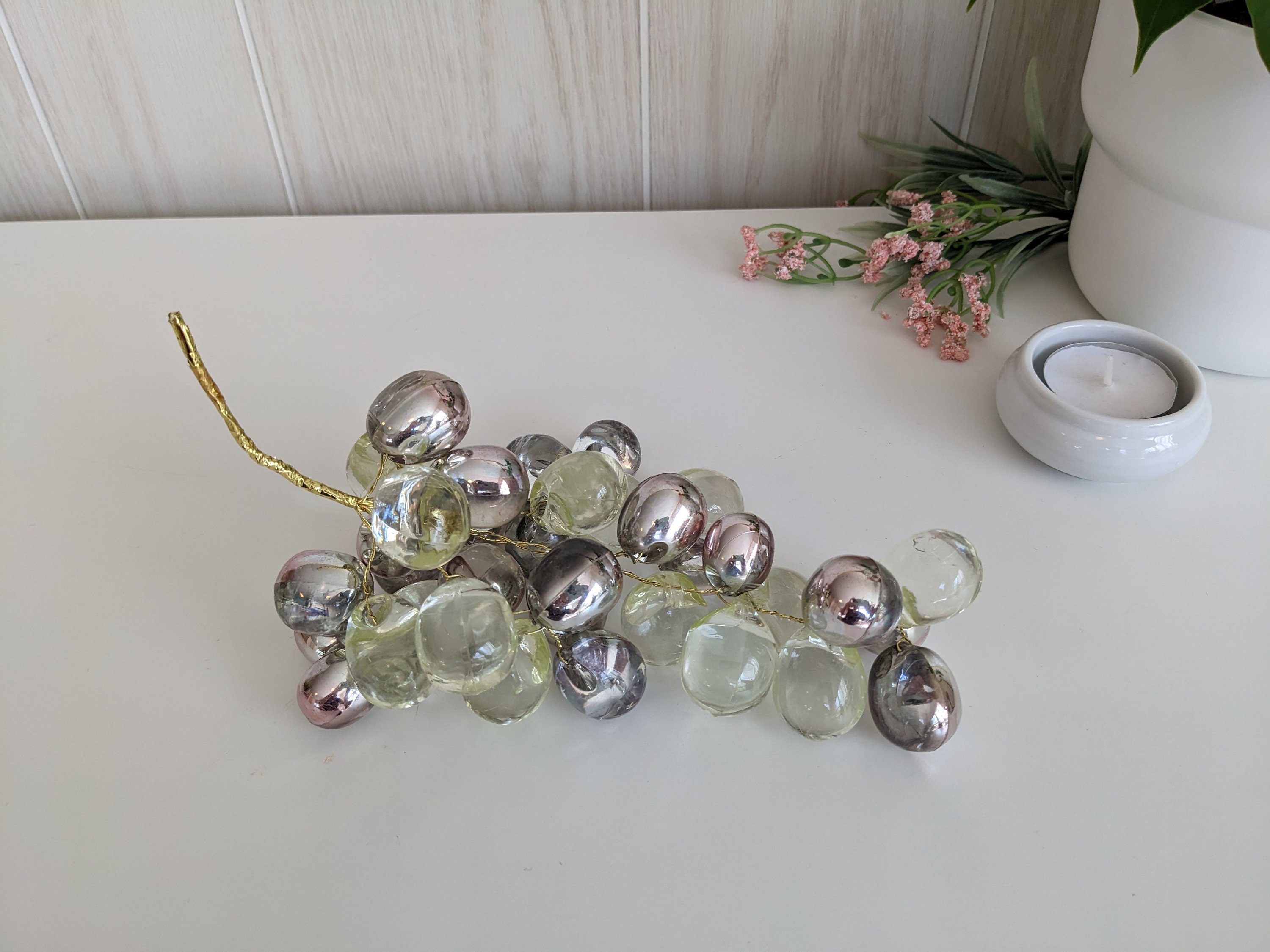 Bunch of Faux Clear Plastic and Pink Metallic Crystal Style Grapes Fake ...