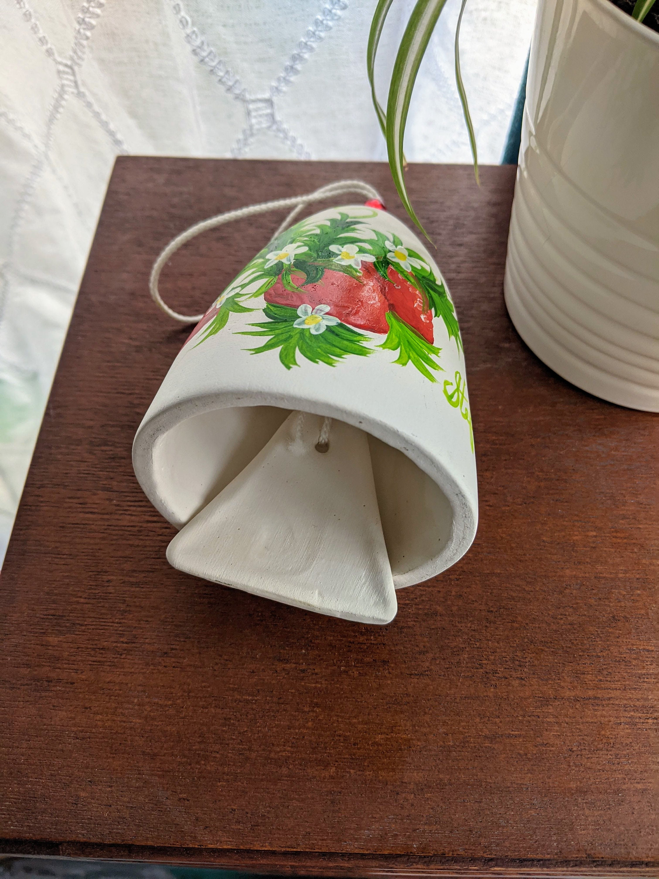 Beautiful White Ceramic Bell With Hand-painted Strawberries - Etsy