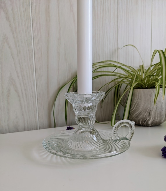 Vintage 3.5 Swirled Clear Glass Handheld Taper - Etsy