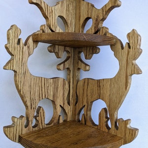 Carved 18" Corner Shelf Unit Deer Elk Ornate Natural Oak Vintage Wall ...
