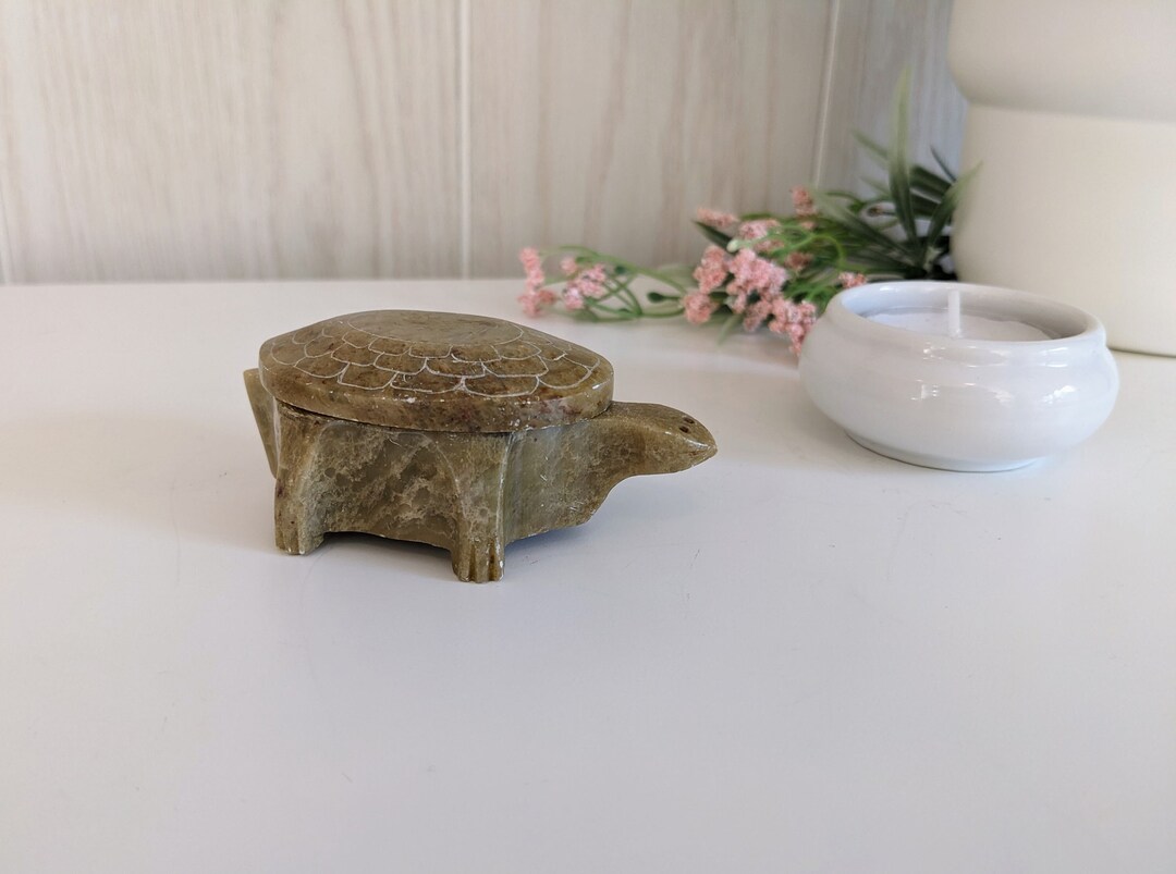 Small 3.25 Long Carved Stone Turtle Container Ring - Etsy