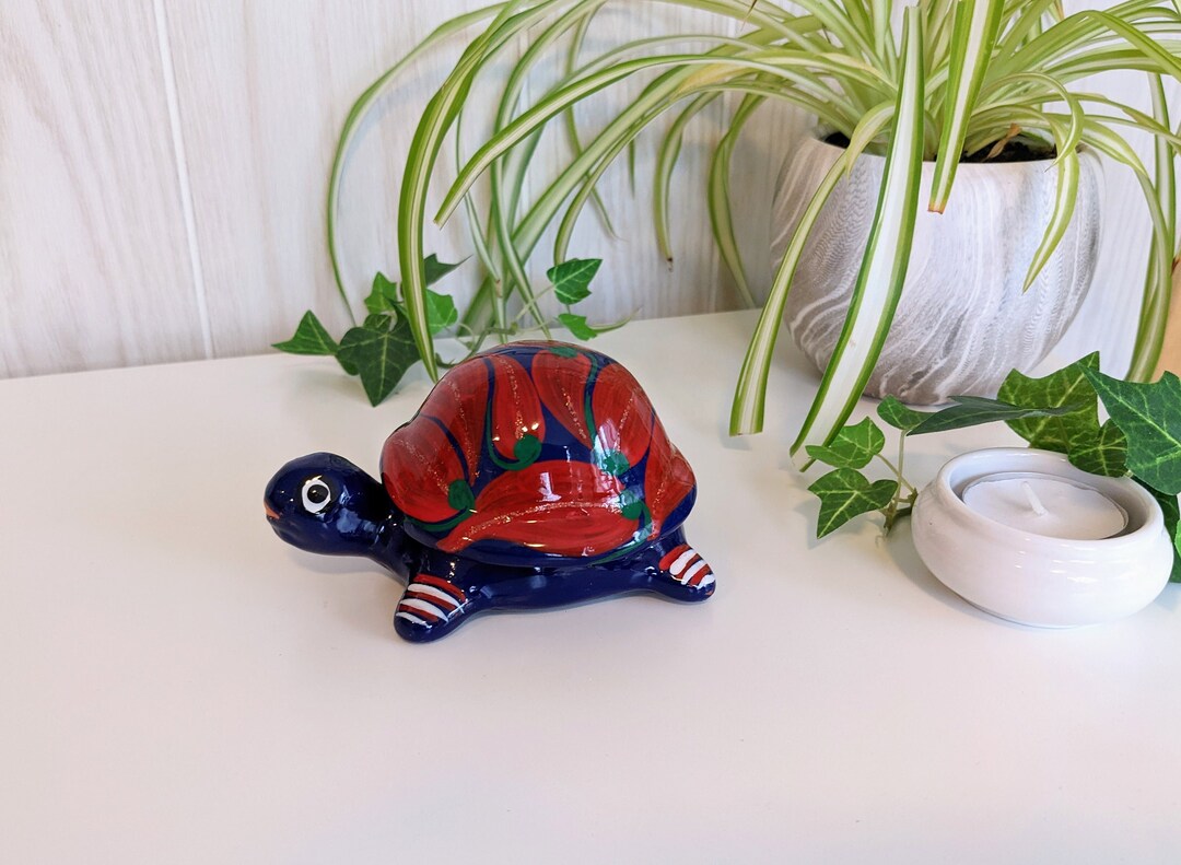 Small Pottery Turtle Container Brightly Painted Talavera Style Mexican ...