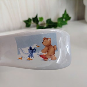 Vintage 8" Teddy Bear and Goose White Ceramic Spoon Rest Adorable ...