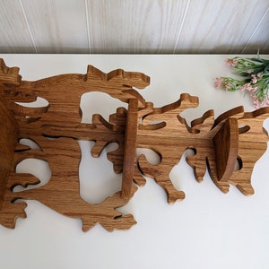 Carved 18" Corner Shelf Unit Deer Elk Ornate Natural Oak Vintage Wall ...