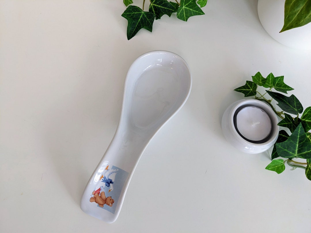 Vintage 8" Teddy Bear and Goose White Ceramic Spoon Rest Adorable ...